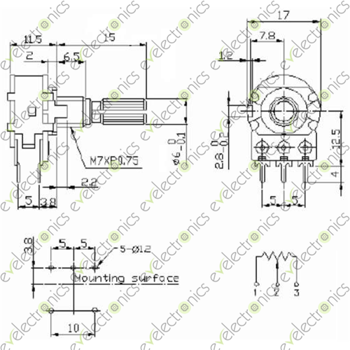 100K Ohm WH148-1B Stereo Potentiometer Variable Resistors 6-Pin in Pakistan