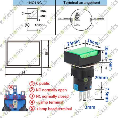 LA160-16A Push Lock With Green Light (220VAC) 3A 250VAC in Pakistan