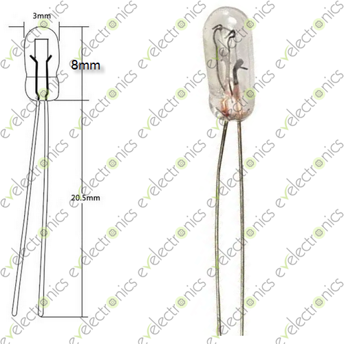 2 Pin 12V .05A T1-3/4 Wire Terminal Halogen filament Bulb 3x8mm in Pakistan