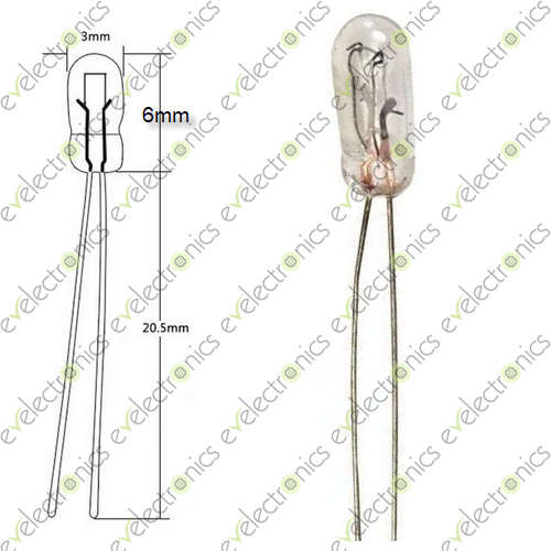 2 Pin 3V .05A T1-3/4 Wire Terminal Halogen filament Bulb 3x6mm in Pakistan