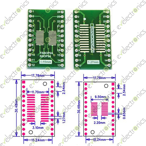 SOP24 SSOP24 TSSOP24 To DIP24 0.65/1.27mm IC Adapter PCB Board in Pakistan