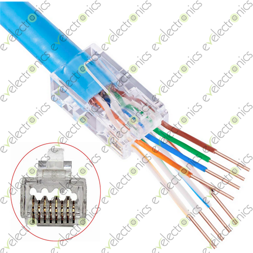 RJ45 RJ-45 Cat5 Cat6 8P8C Ethernet Pass Through Hi-Lo Stagger Gold ...