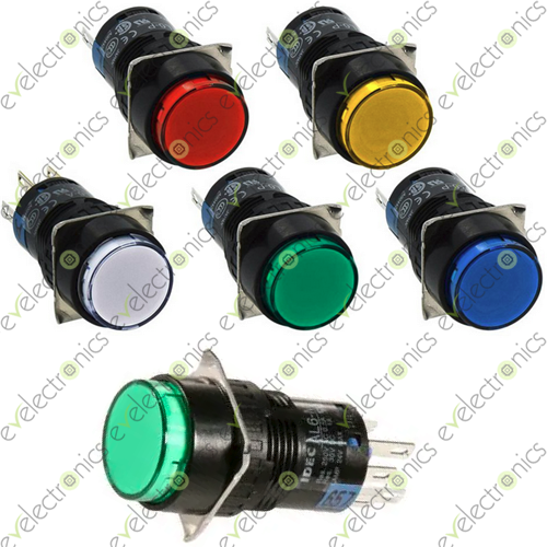 AL6M-16A 16mm Round Push Lock Switch Red Light (220VAC) 5-Pin in Pakistan