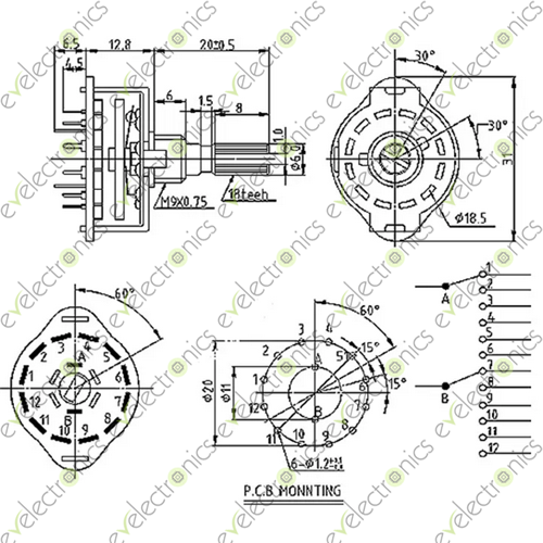 RS25 4P3T 4 Pole 3 Position Mount Rotary Switch Selector in Pakistan