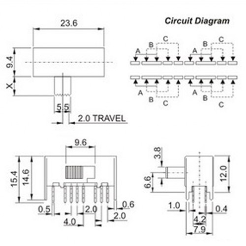 16Pin Horizontal Slide Switch (SK43D01-G8) in Pakistan